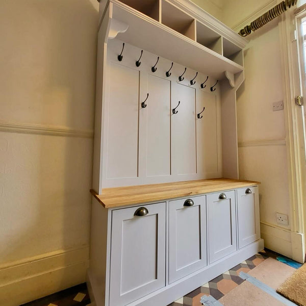 Shaker Boot Room Storage Bench with Drawers - Extra Storage & Hooks ...